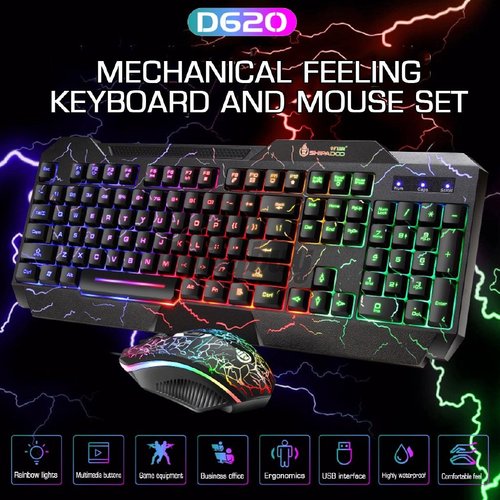 Shipadoo D620 Gaming Wired LED Mechanical Keyboard & 1600DPI Mouse ...